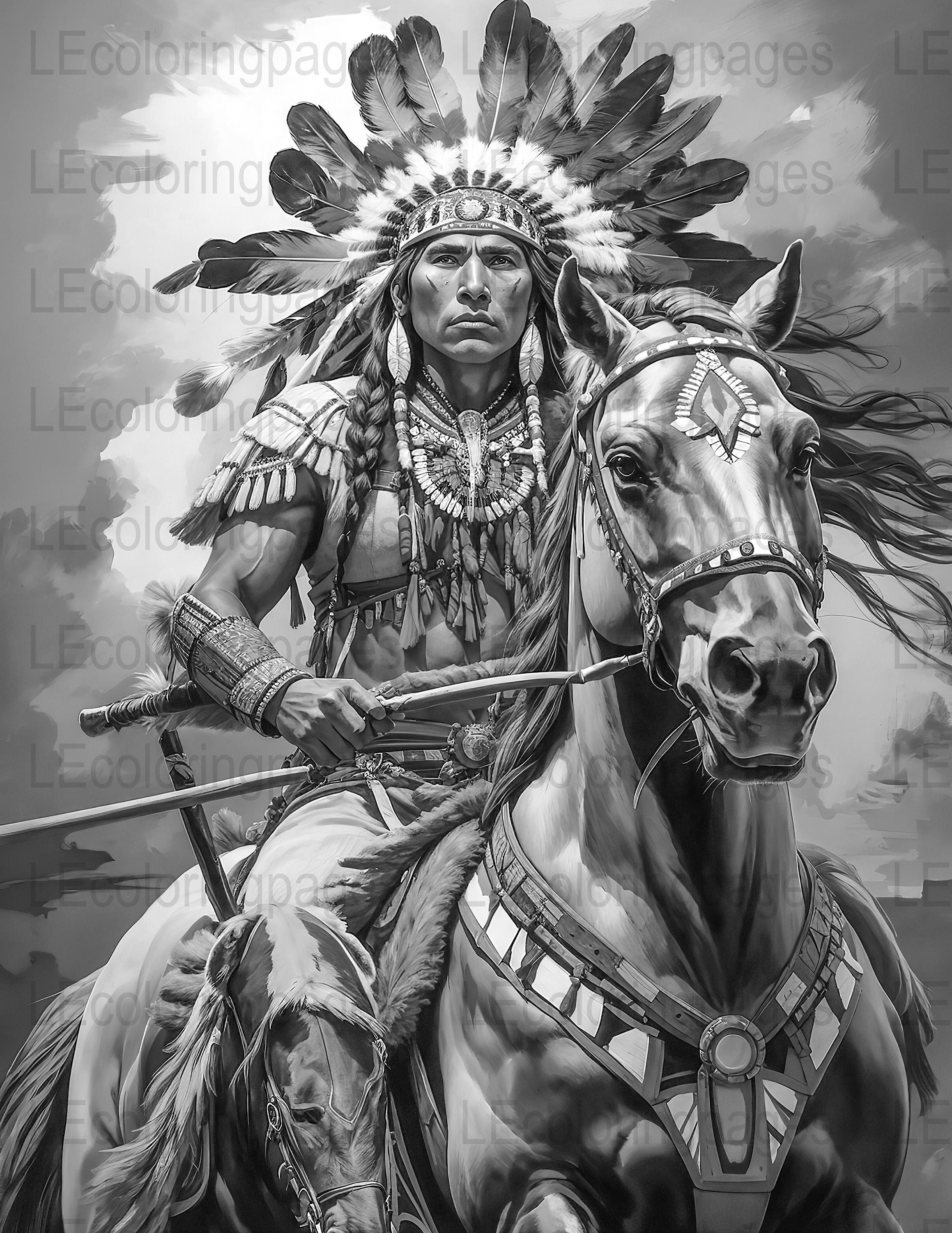 Native American Indians Grayscale Coloring Page for Adults #56 ...