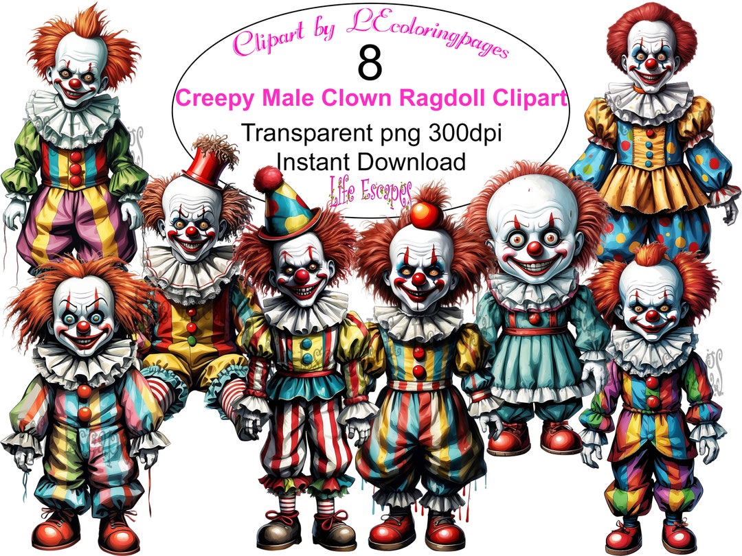 Creepy Male Clown Ragdoll Clipart Set, Instant Download, Transparent ...