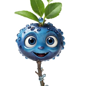 Cute Blueberry Characters Clipart, Whimsical Fruit Illustrations ...