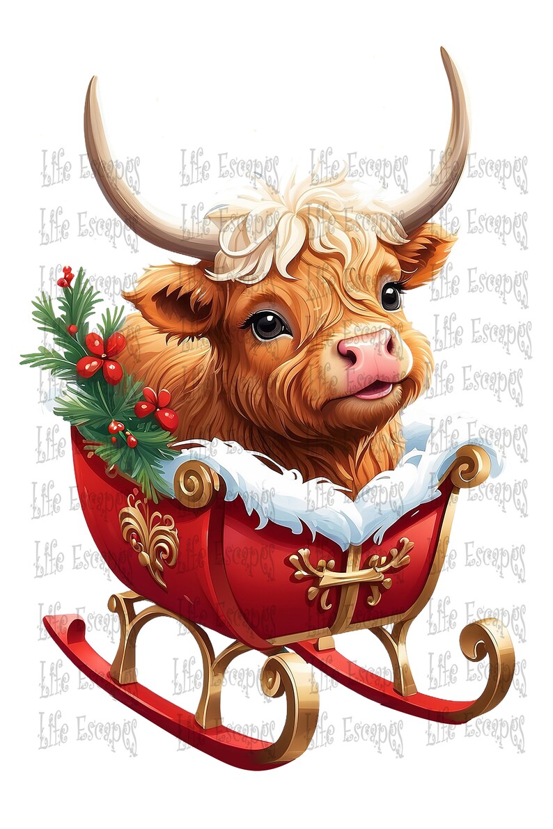 Printable Highland Cow Christmas Clipart Bundle Set 1, PNG, Commercial ...