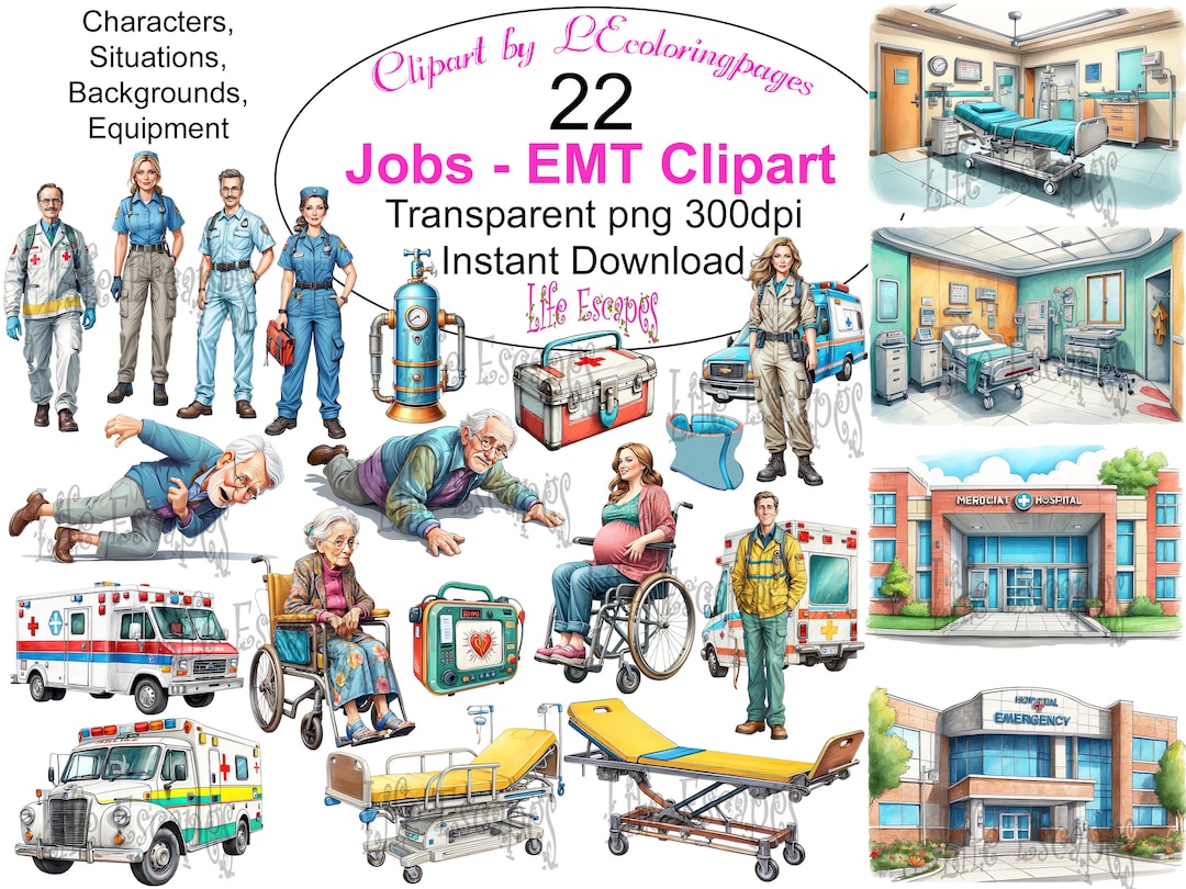 Educational Clipart Set, Jobs EMT, Emergency Medical Service, Teacher ...