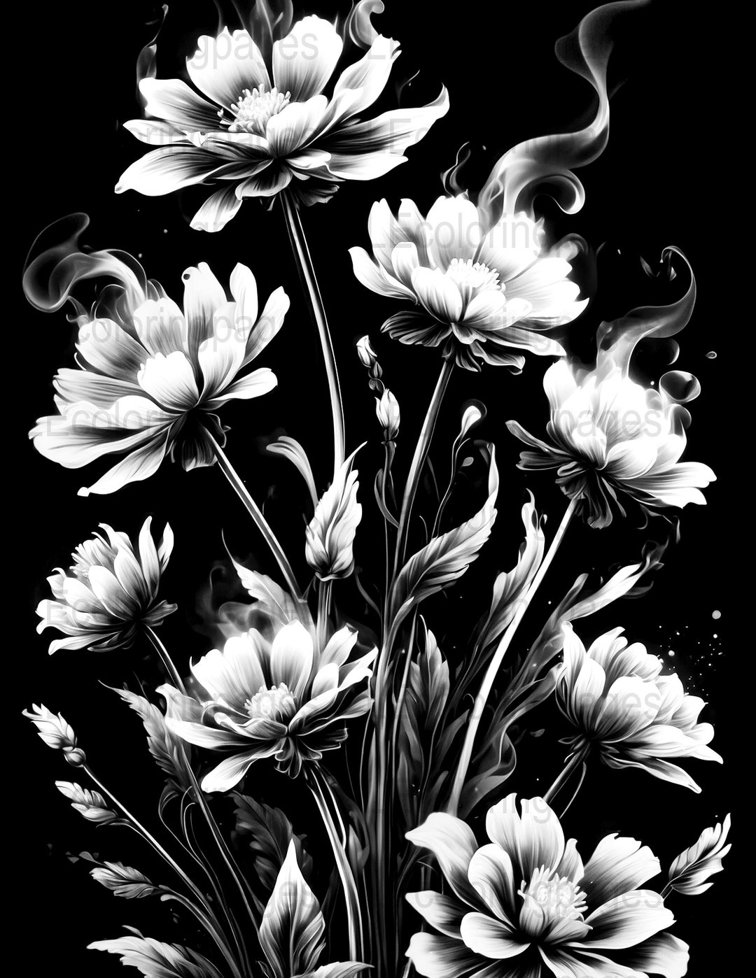 Adult Coloring Page Grayscale Flowers, Printable Floral Coloring Sheet ...