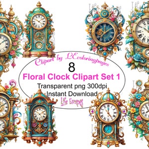 Printable Floral Clock Clipart Bundle - Set #1, PNG, Commercial Use ...