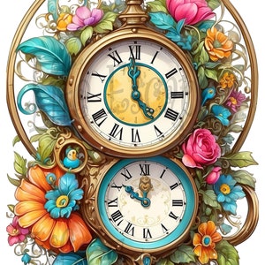 Printable Floral Clock Clipart Bundle - Set #2, PNG, Commercial Use ...