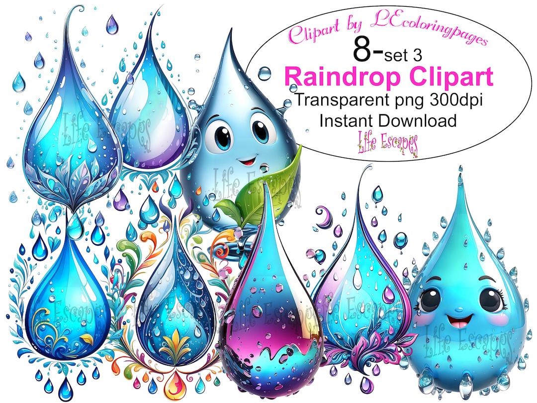Cute Raindrop Character Clipart Set, Whimsical Water Drops, Digital ...
