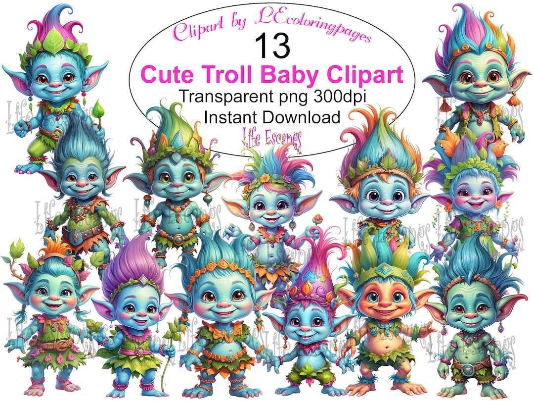Fantasy Baby Troll Clipart Set, Cute Baby Trolls Digital Download ...