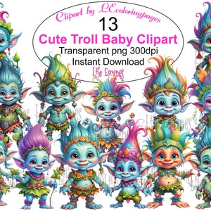 Fantasy Baby Troll Clipart Set, Cute Baby Trolls Digital Download ...