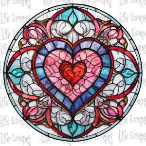 Printable Stained Glass Hearts Clipart Bundle - Set #1, PNG, Commercial ...