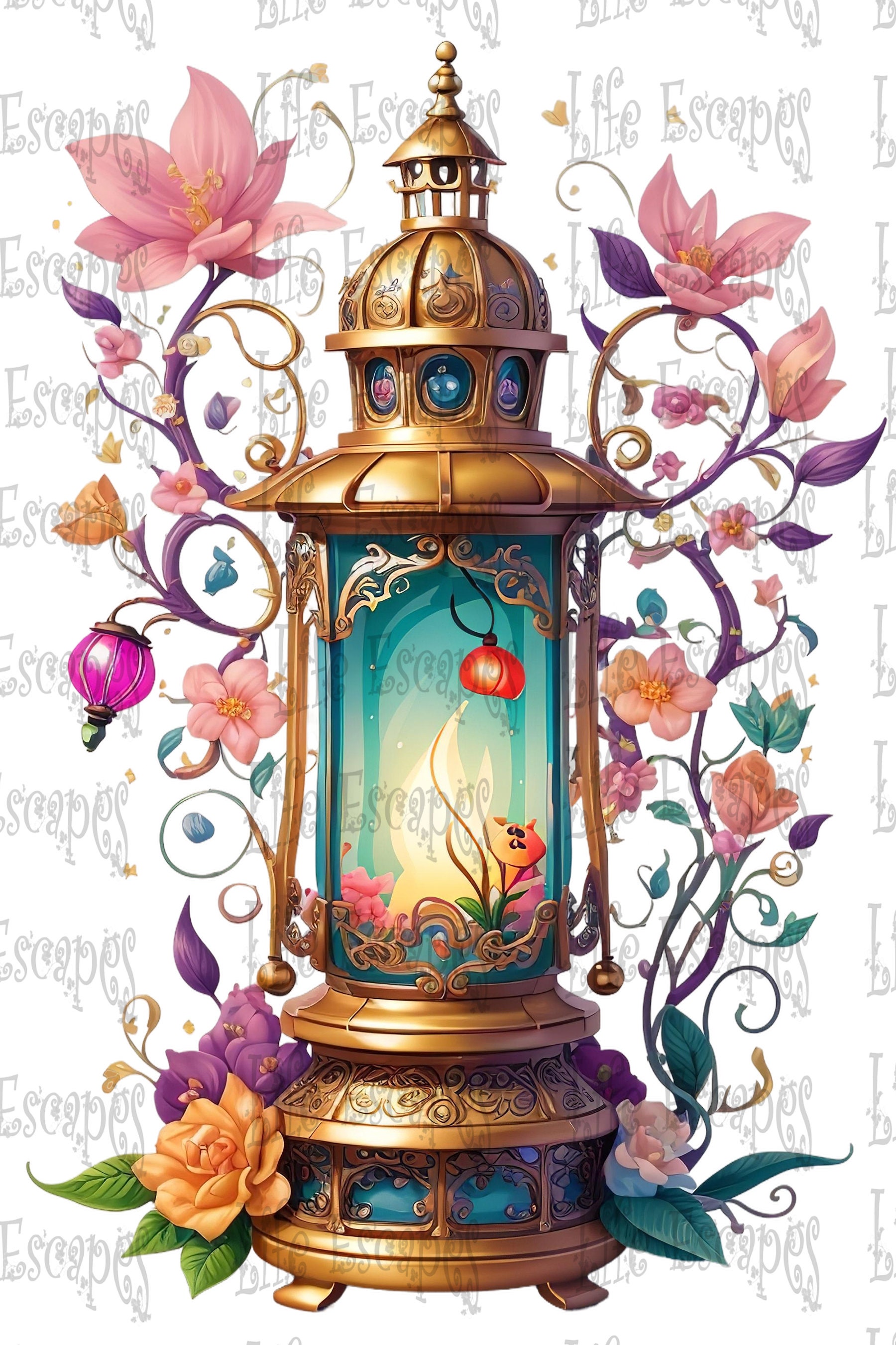 Printable Floral Fantasy Lantern Clipart Bundle Set 2, PNG, Commercial ...