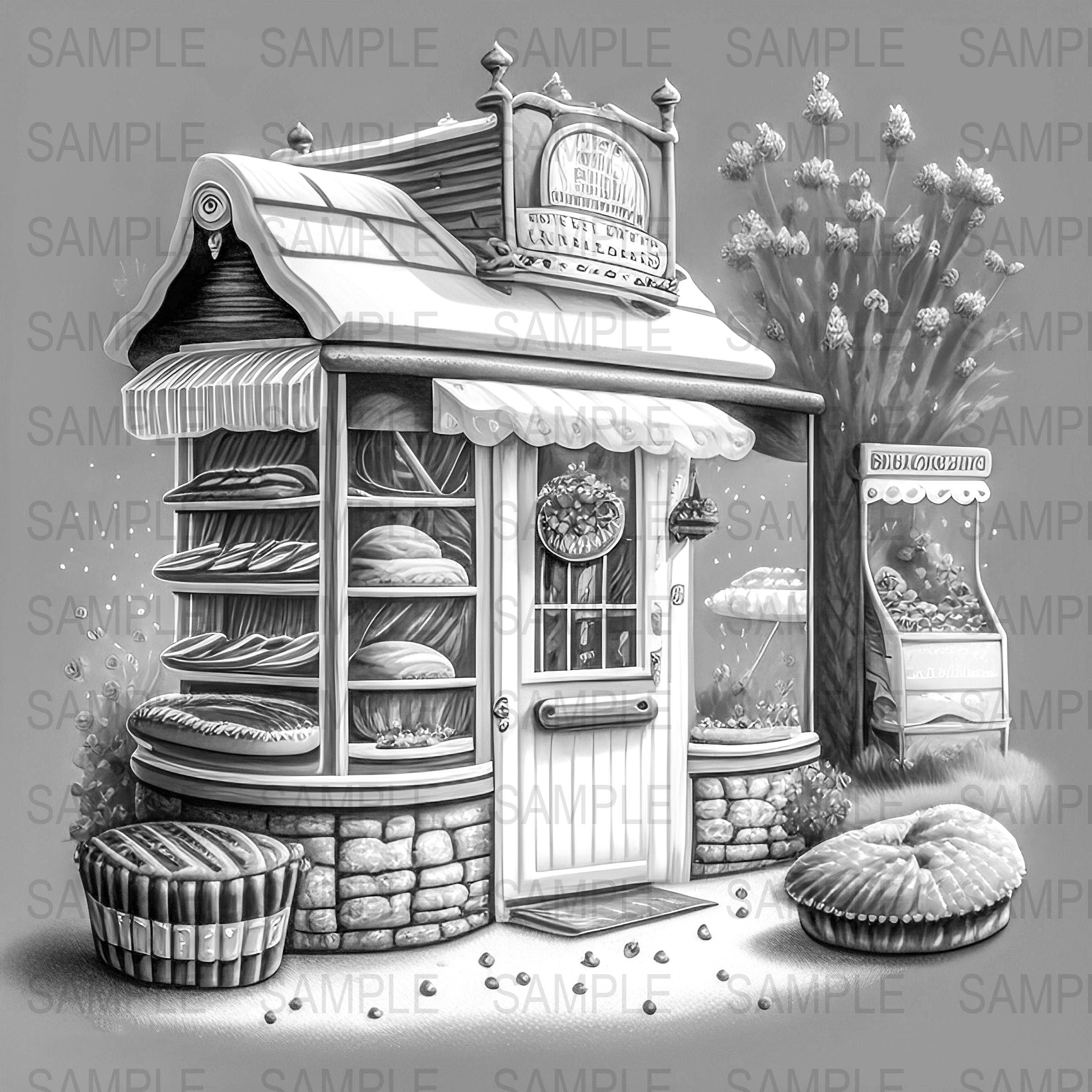 Printable Adult Coloring Page, 3D Whimsical Bakery - 8x8" Printable ...
