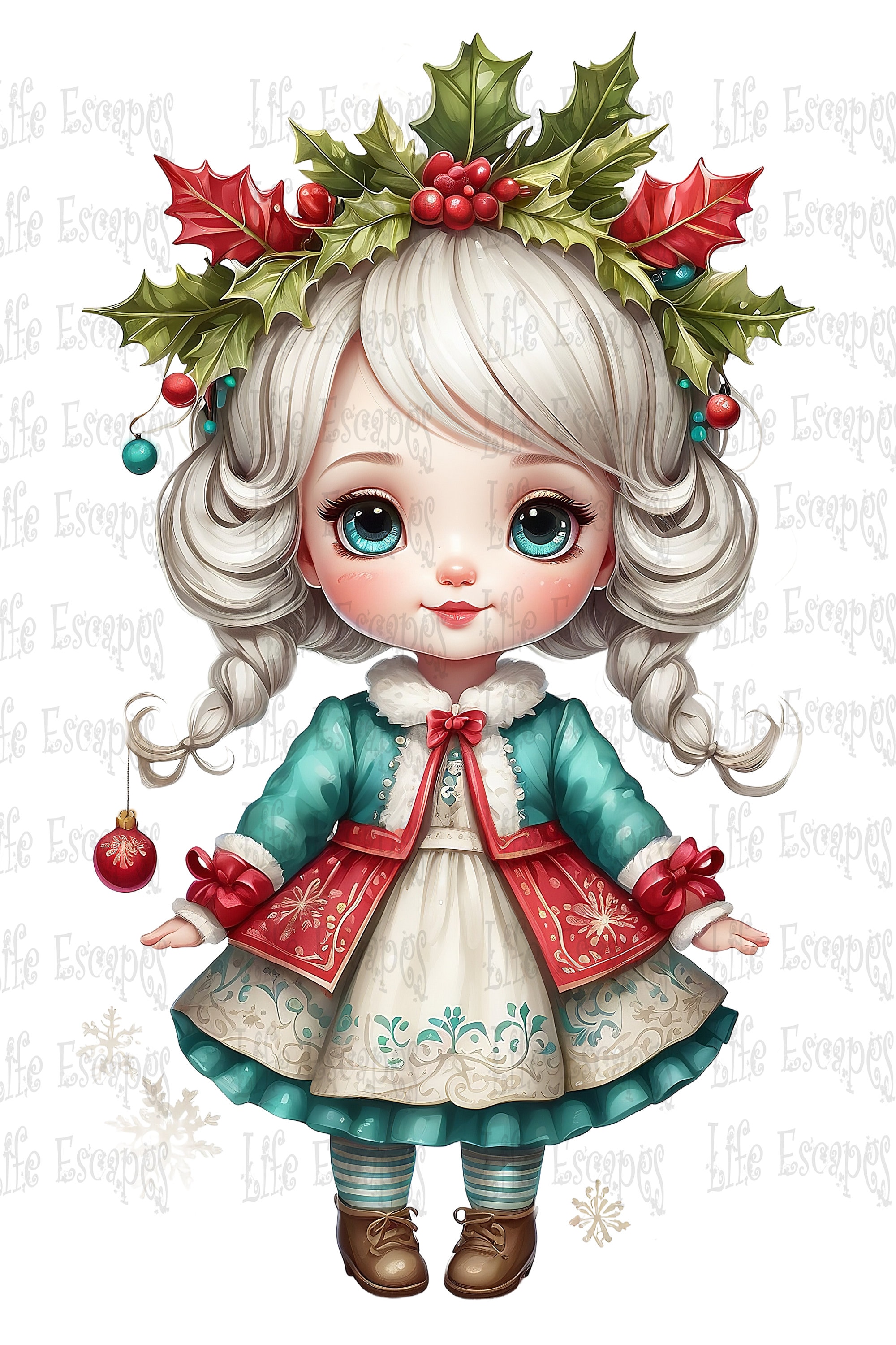 Printable Christmas Dolls Clipart Set Set 1, PNG, Commercial Use ...