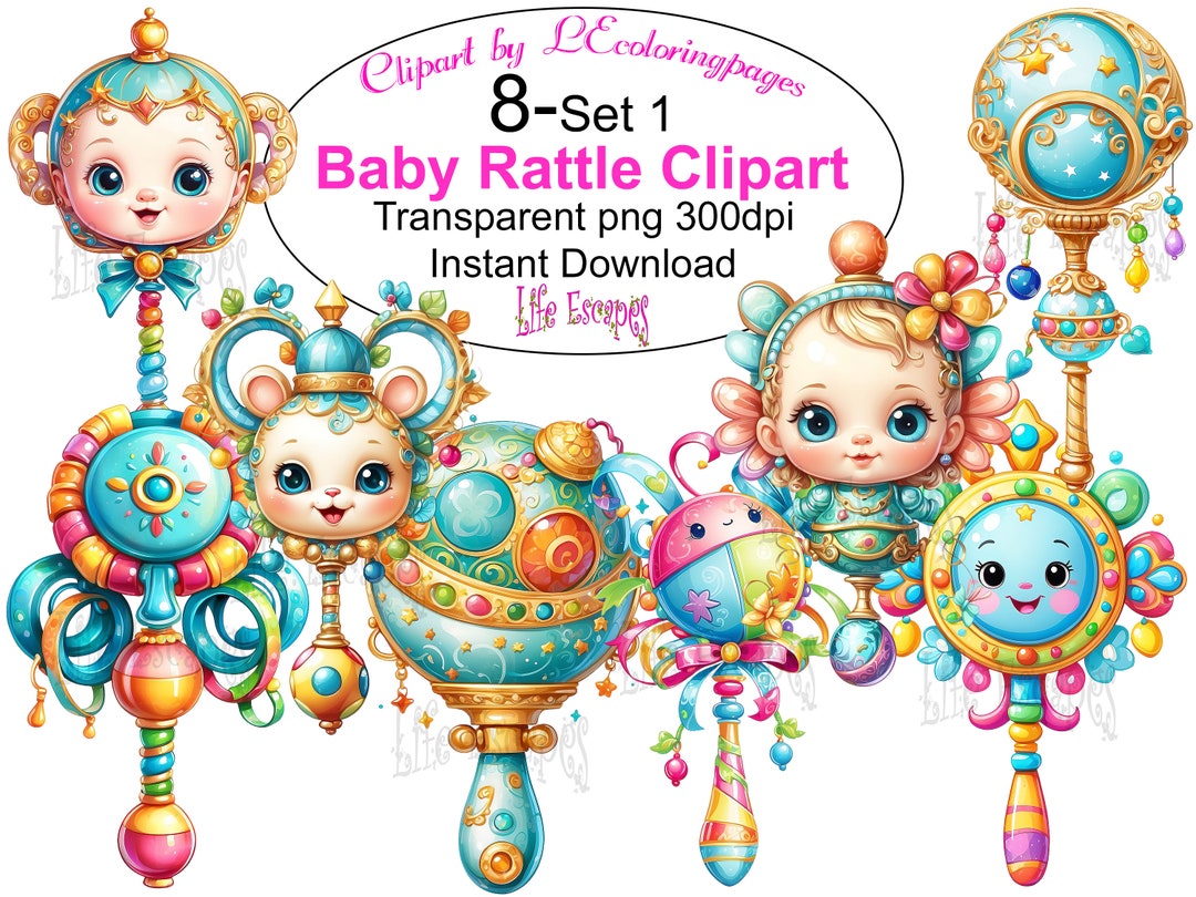 Printable Baby Rattle Clipart Bundle - Set #1, PNG, Commercial Use ...