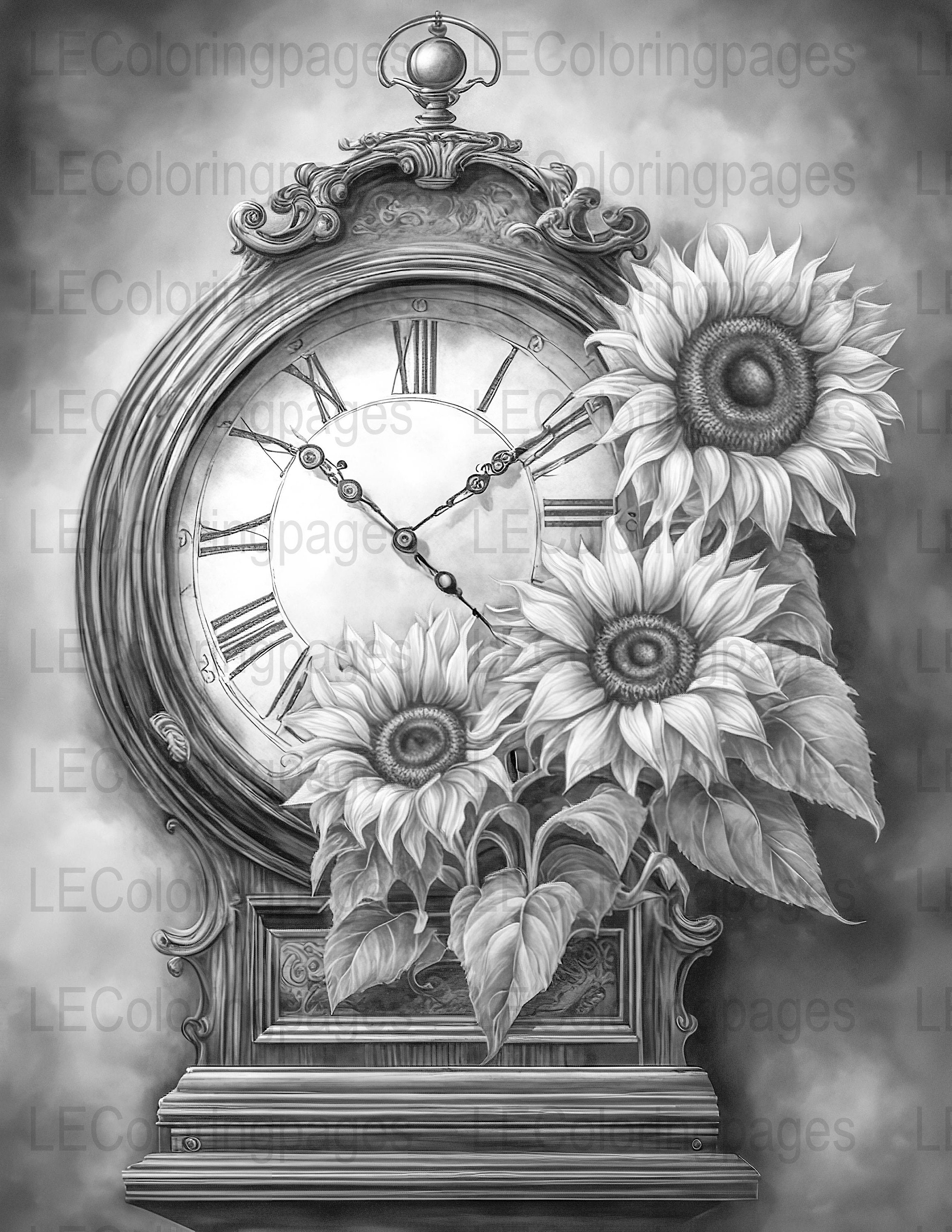 Sunflowers Grayscale Coloring Page for Adults 26 Instant - Etsy