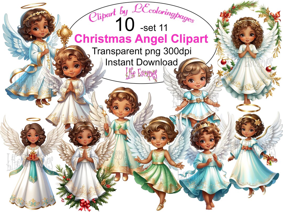 Christmas Angel Clipart Set, Instant Download, 10 PNG Clipart, Digital ...