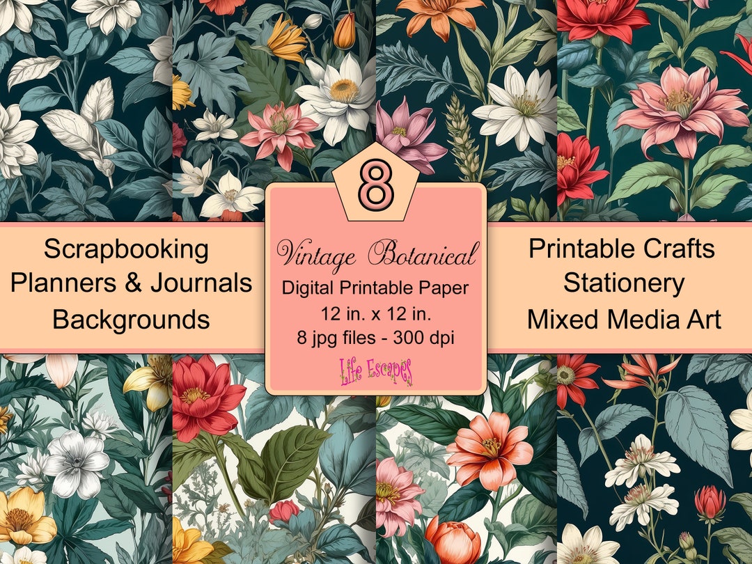 Vintage Botanical Digital Paper Pack, Printable Scrapbooking ...
