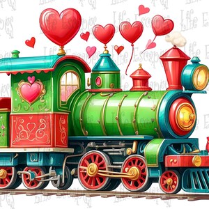 Valentine's Day Clipart, Green Train With Hearts, Commercial Use, PNG ...