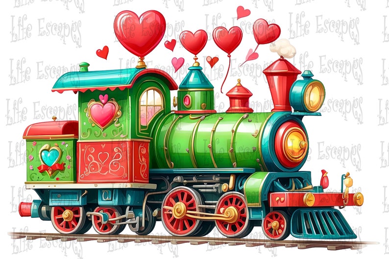 Valentine's Day Clipart, Green Train With Hearts, Commercial Use, PNG ...