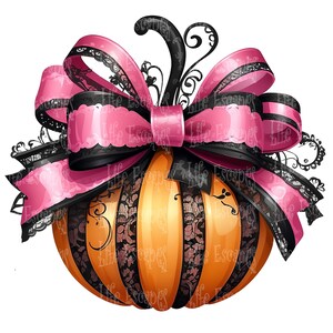 Coquette Pumpkin Halloween Clipart Set, Transparent PNG (instant ...