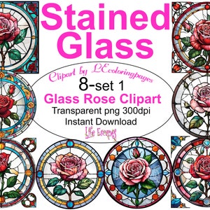 Printable Stained Glass Rose Clipart Bundle - Set #1, PNG, Commercial ...