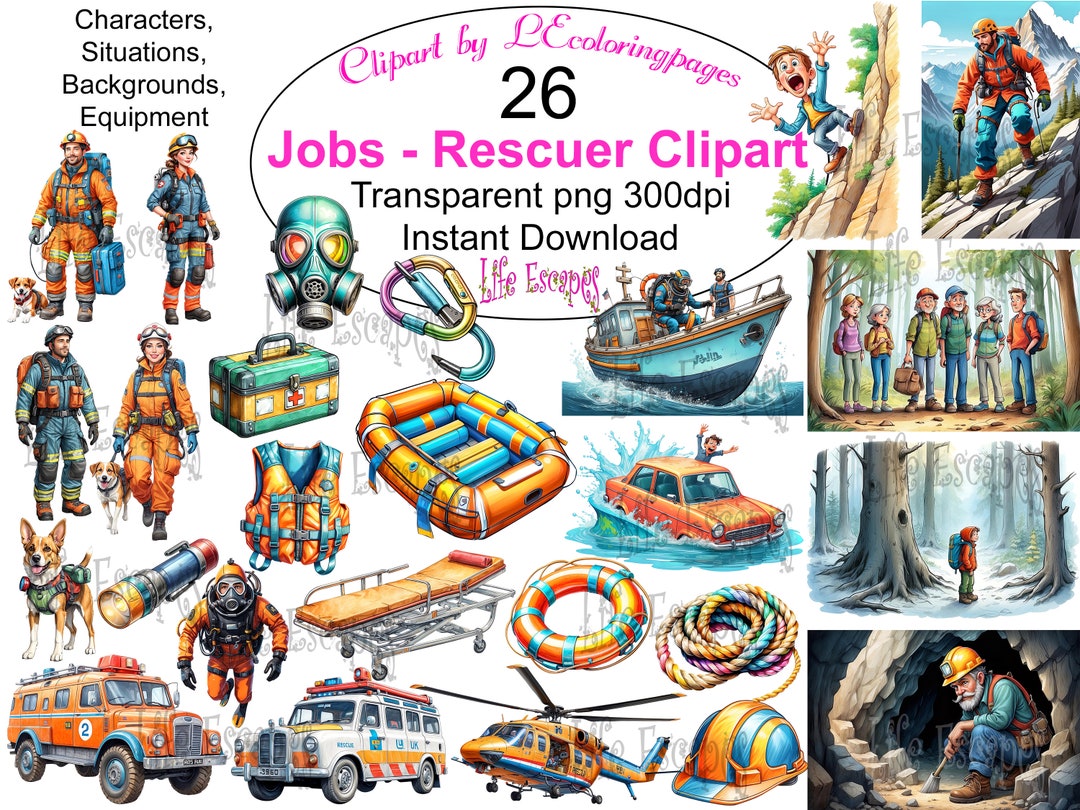 Rescuer Jobs Clipart Set, 26 Pngs With Transparent Backgrounds 300dpi ...