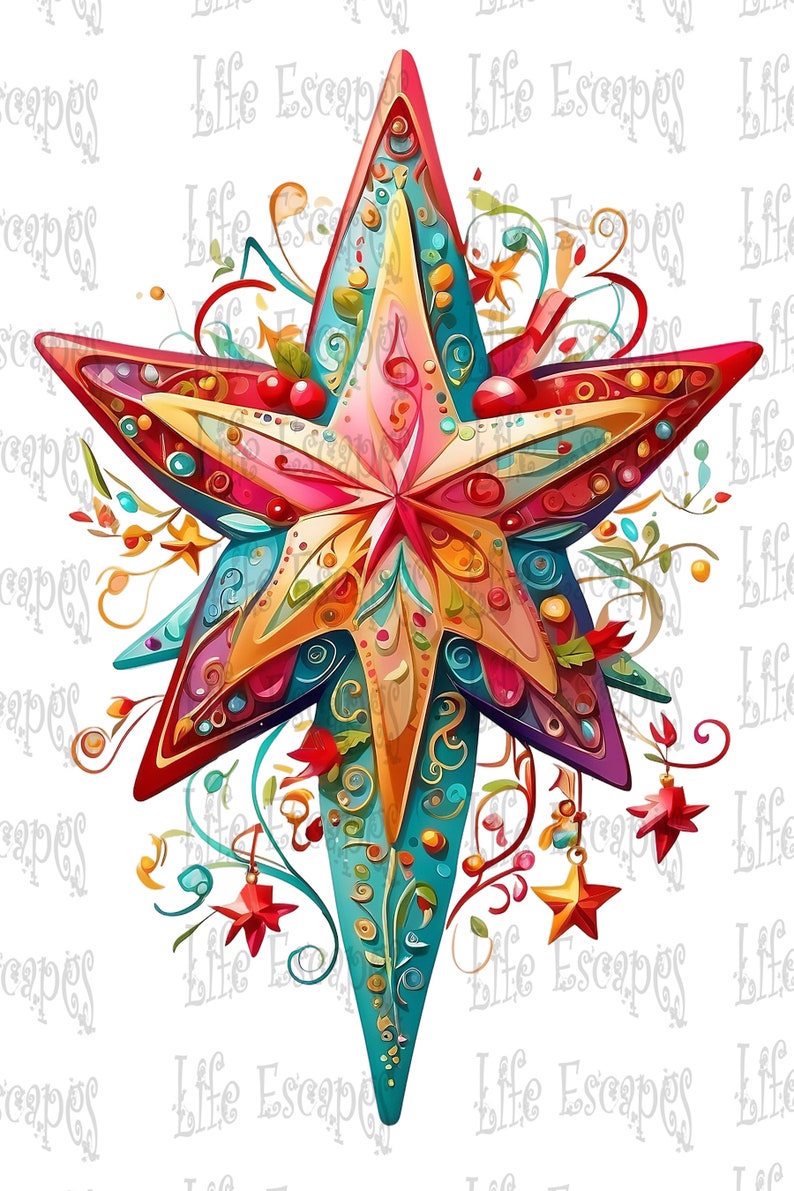 Printable Christmas Star Clipart Set - Set #1, PNG, Commercial Use ...