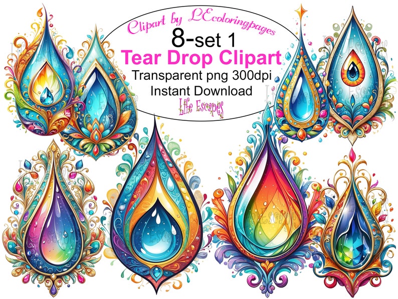 Printable Tear Drop Clipart Bundle - Set #1, PNG, Commercial Use ...