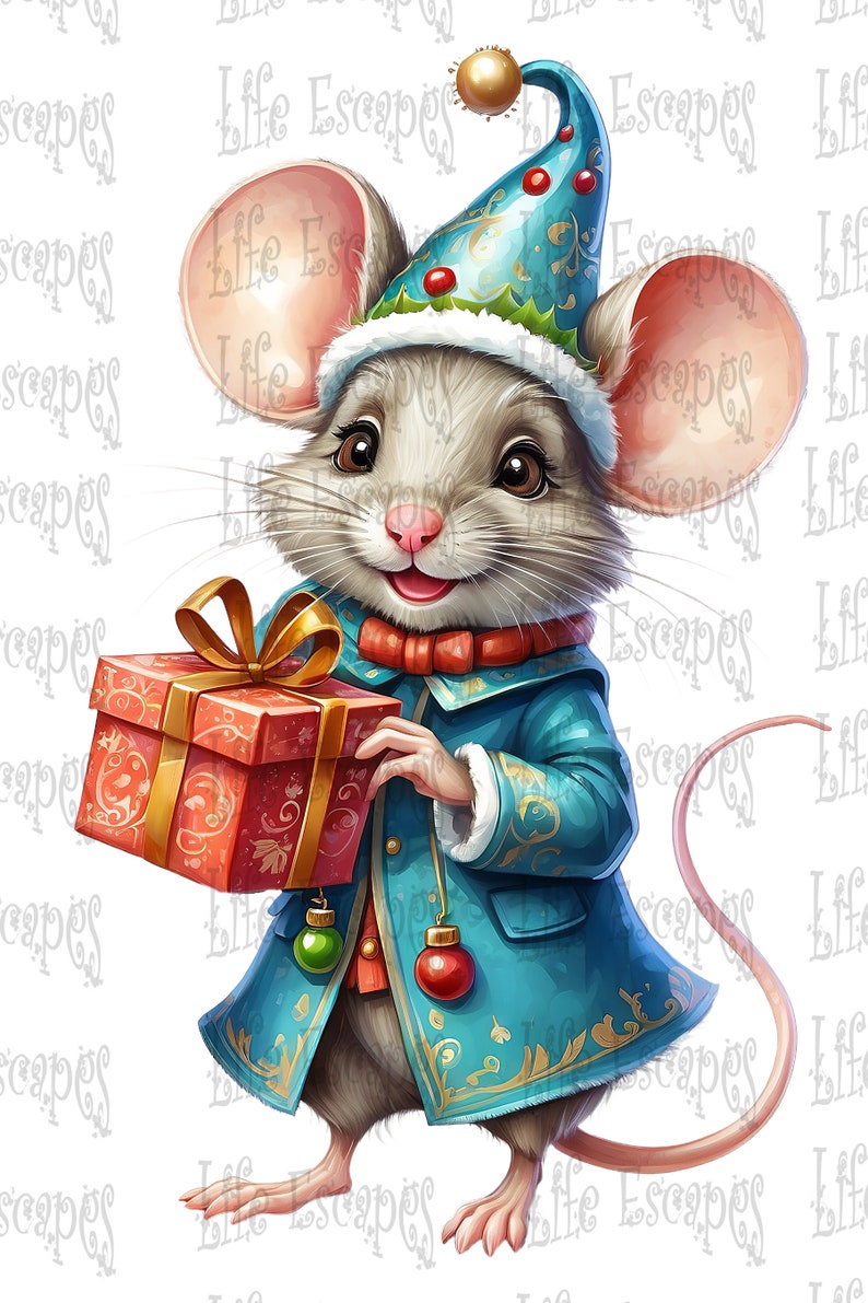 Printable Christmas Mouse Clipart Set Set 1, PNG, Commercial Use ...