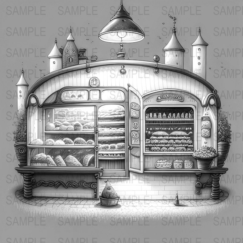 Printable Adult Coloring Page 3D Whimsical Bakery 8x8 - Etsy