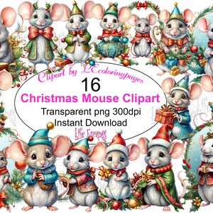 Printable Christmas Mouse Clipart Set - Set #1, PNG, Commercial Use ...