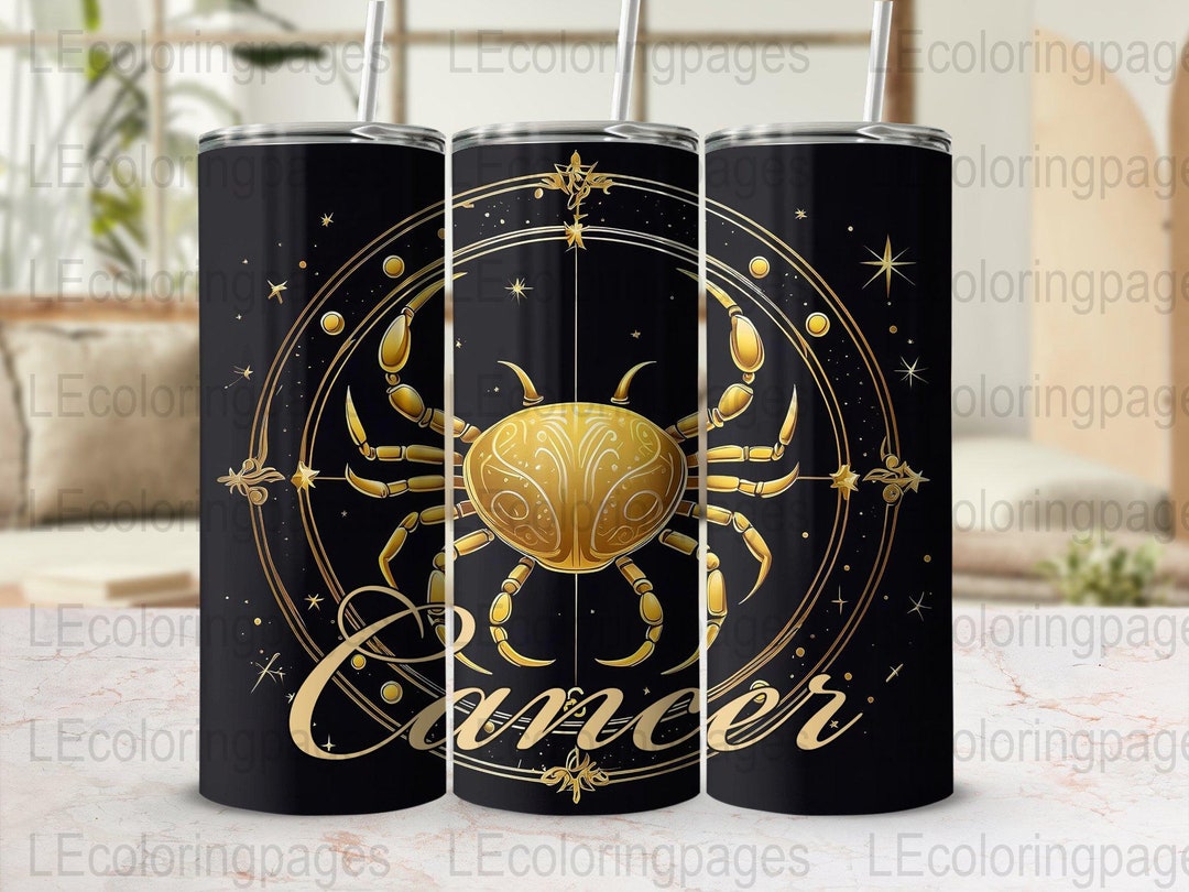 20 Oz Skinny Tumbler Wrap, Cancer Zodiac Sign, Gold Astrology Design ...