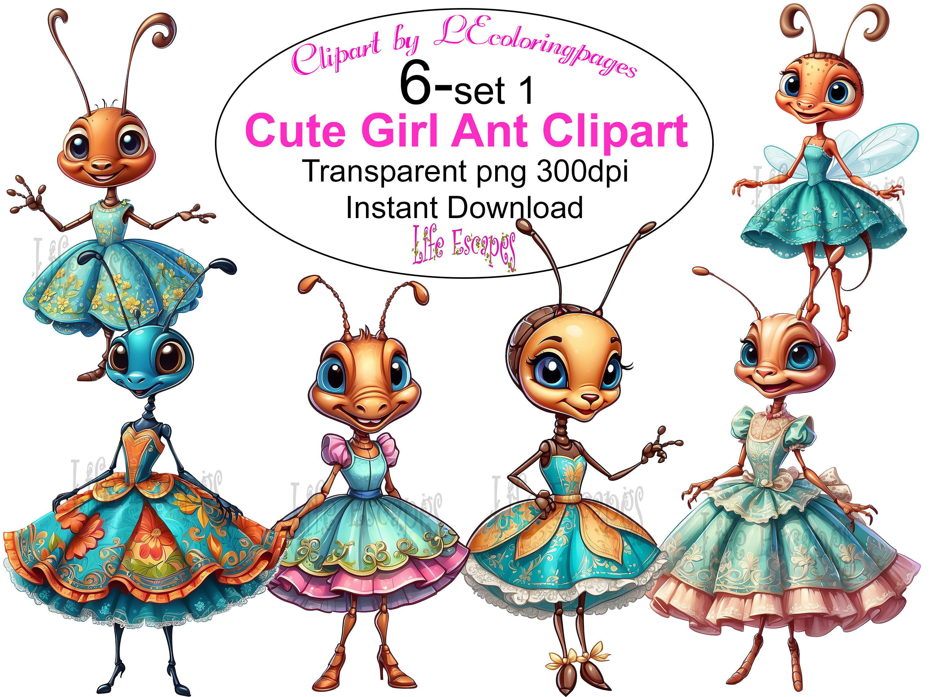 Printable Clipart Ant Girls Png Bundle Set 1, PNG, Commercial Use ...