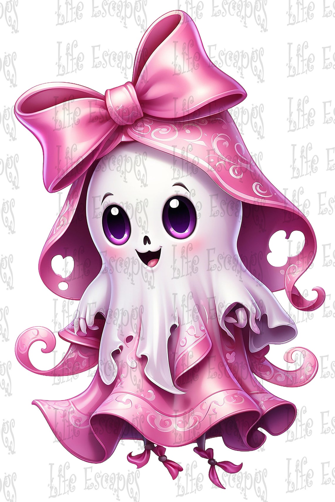 Pink Ghost Halloween Clipart Set, Cute Spooky Digital Art, Commercial ...