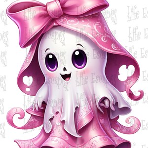 Pink Ghost Halloween Clipart Set, Cute Spooky Digital Art, Commercial ...