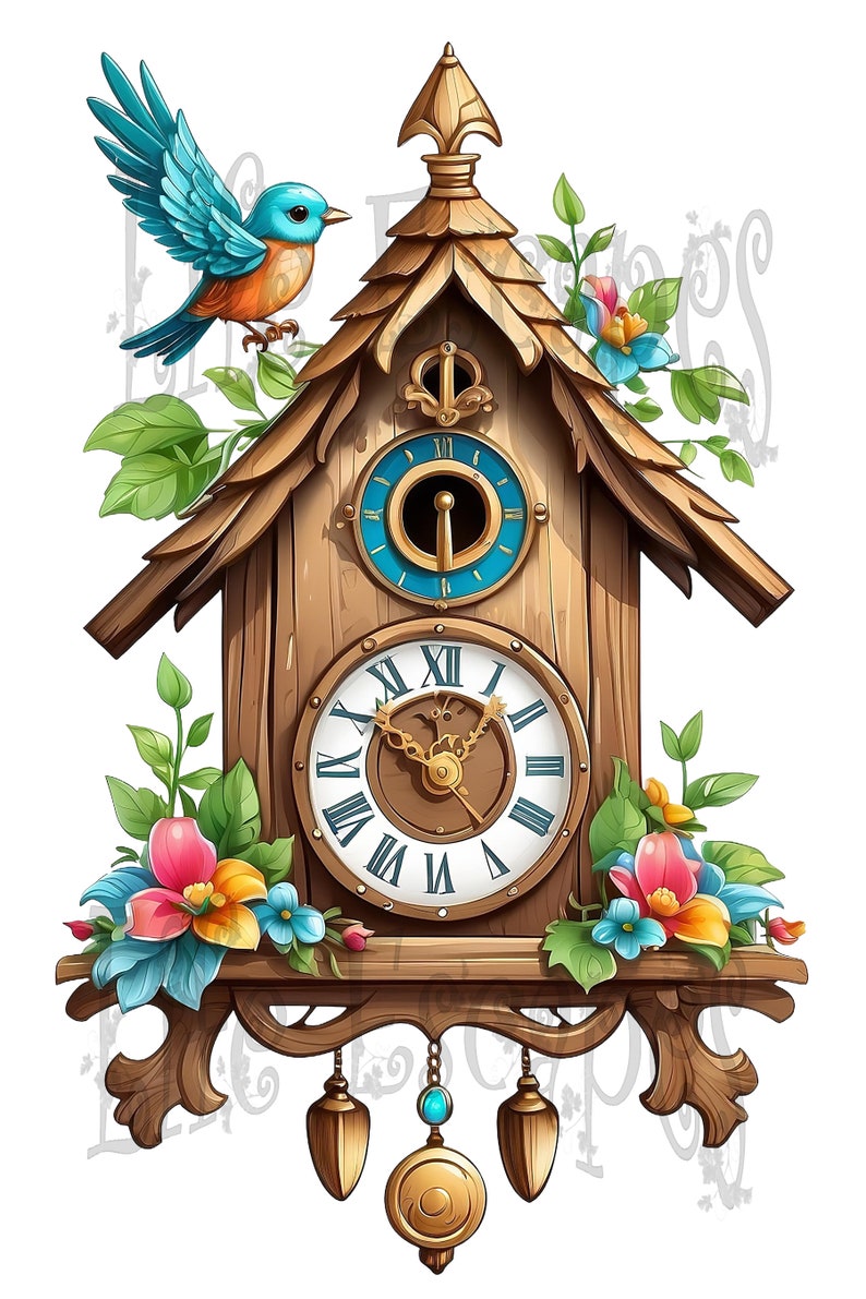 Printable Floral Cuckoo Clock Clipart Bundle Set 3, PNG, Commercial Use ...