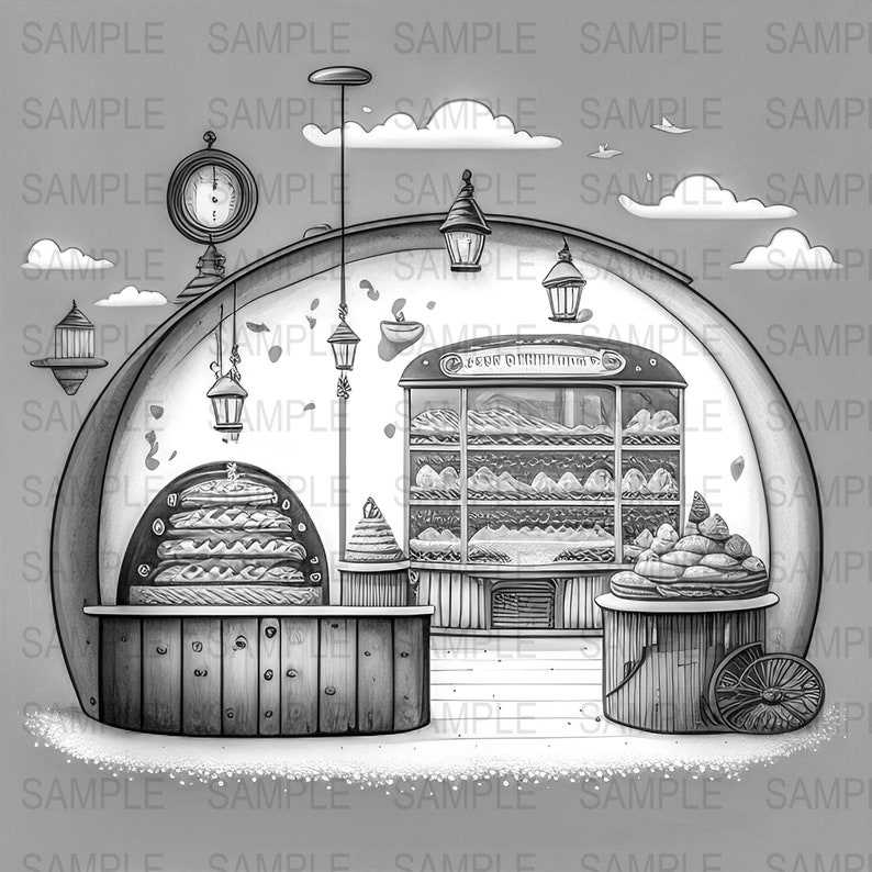 Printable Adult Coloring Page 3D Whimsical Bakery 8x8 - Etsy