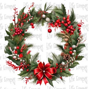 Red Christmas Wreath Clipart Bundle, 7 Transparent PNG, 300dpi, Instant ...