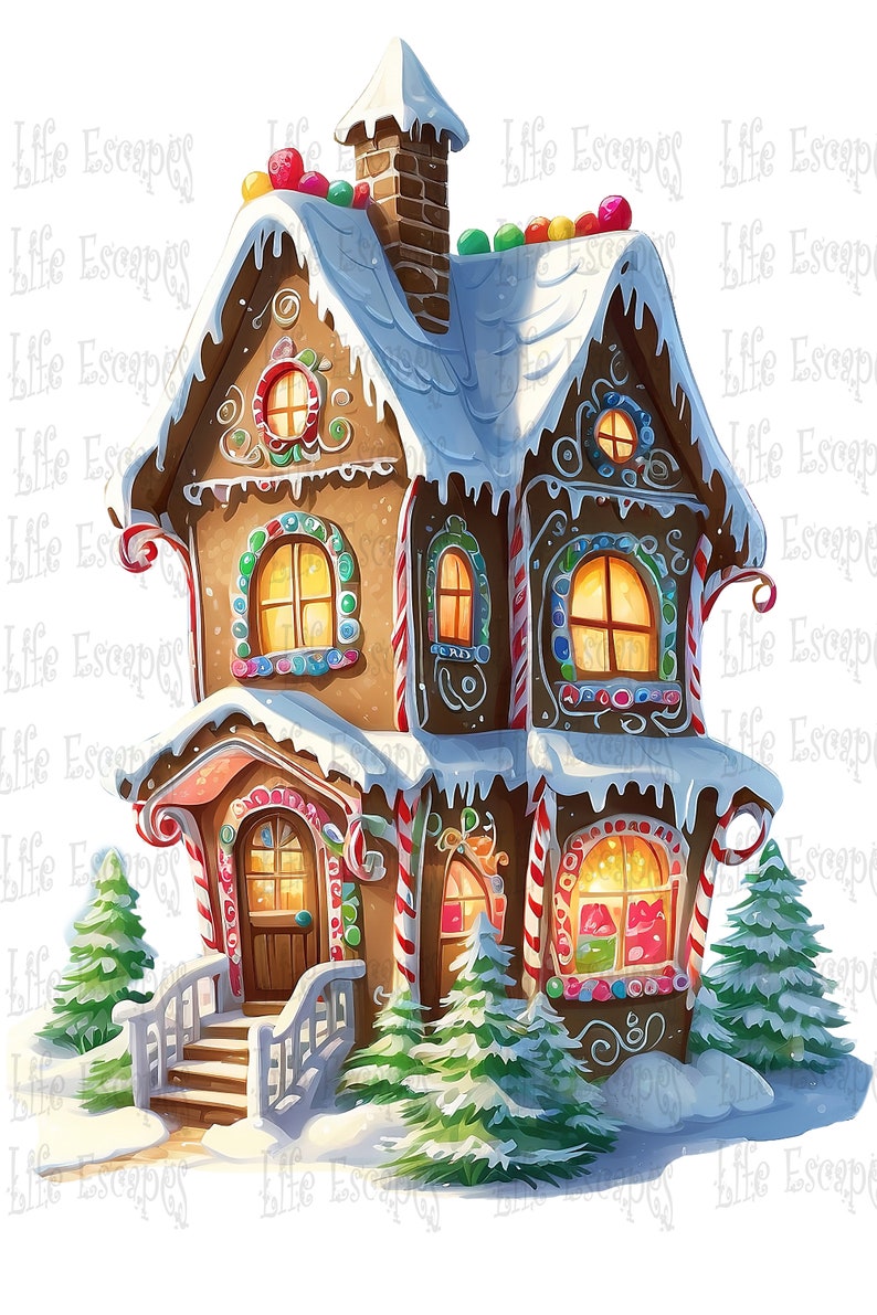 Printable Christmas Gingerbread Houses Clipart Set Set 1, PNG ...