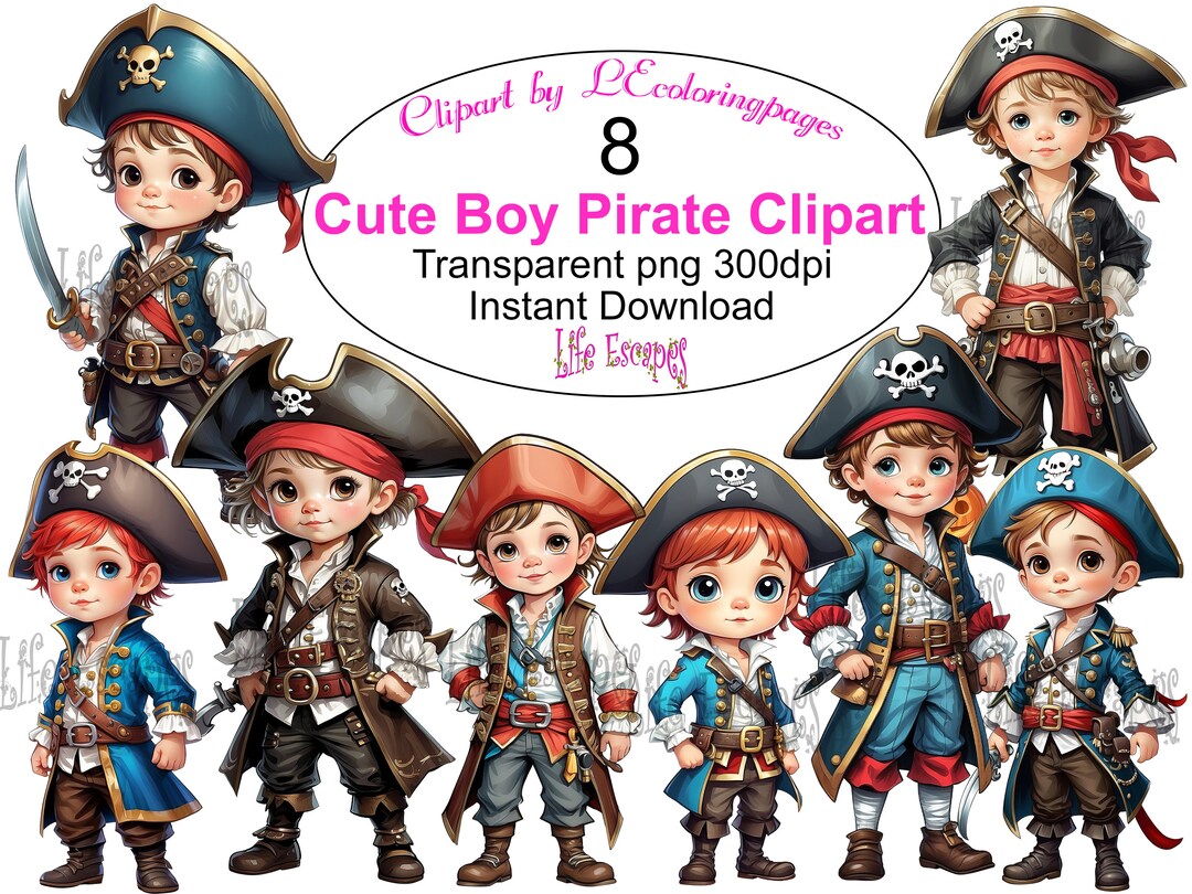 Cute Boy Pirate Clipart, Digital Pirate Illustrations, Commercial Use ...