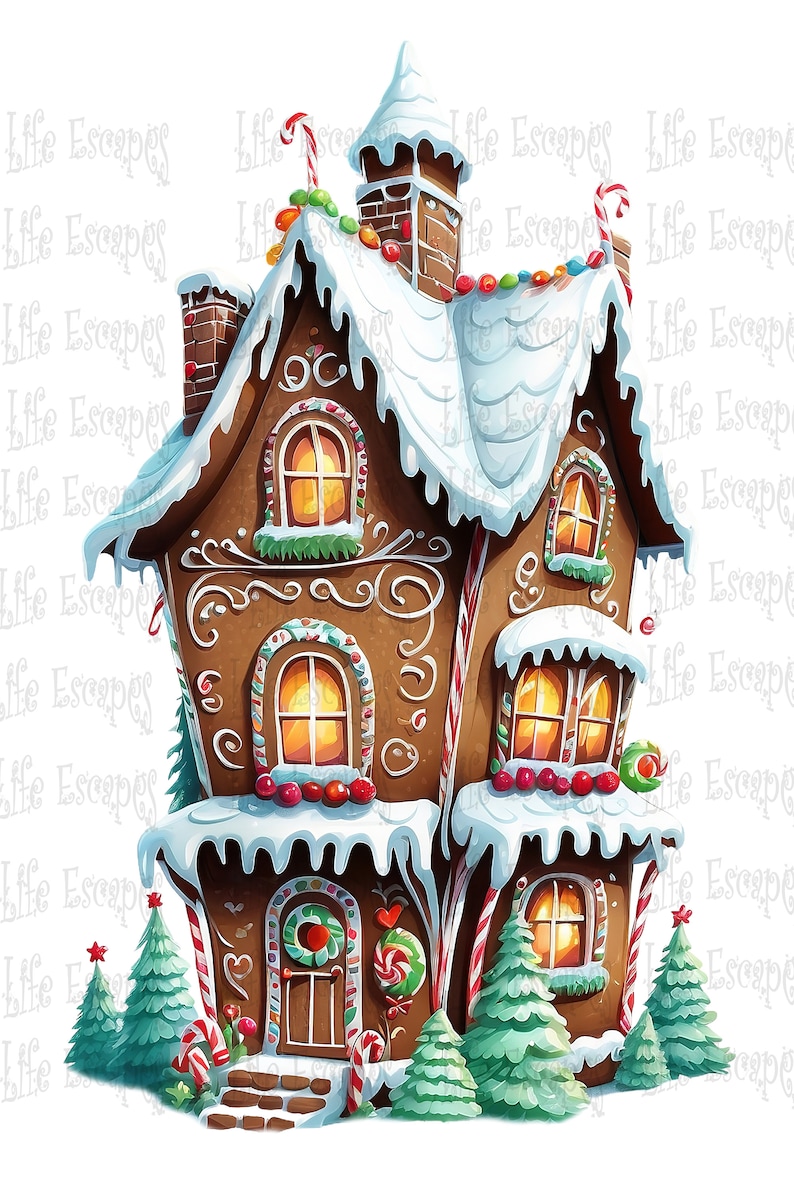 Printable Christmas Gingerbread Houses Clipart Set Set 1, PNG ...