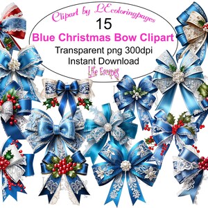 Blue Christmas Bow Clipart Set, 15 Pngs, Instant Download, Commercial ...