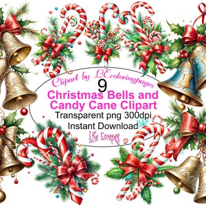 Printable Christmas Bells & Candy Canes Clipart Set - Set #1, PNG ...