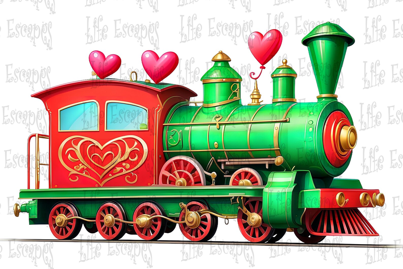 Valentine's Day Clipart, Green Train With Hearts, Commercial Use, PNG ...