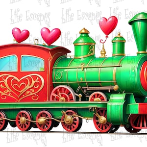 Valentine's Day Clipart, Green Train With Hearts, Commercial Use, PNG ...