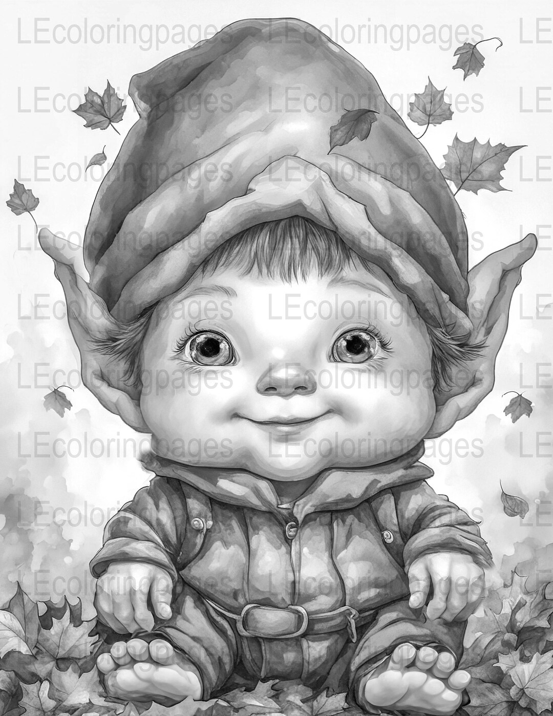 Autumn Gnome Grayscale Coloring Page for Adults 38 Printable Instant ...