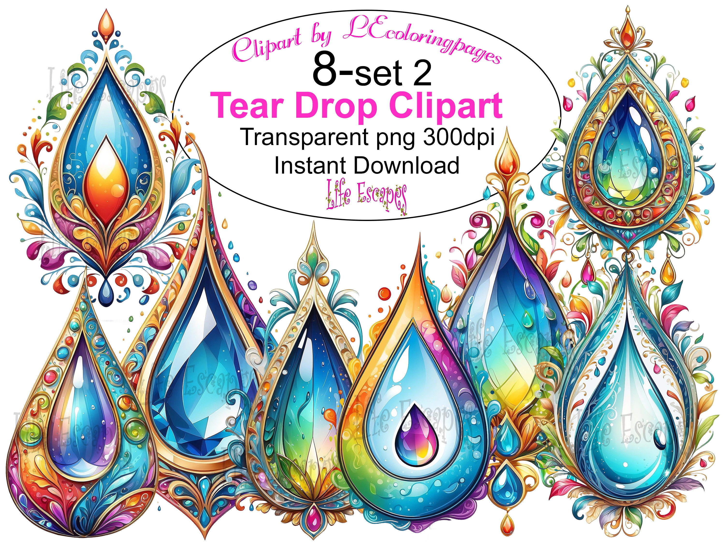 Printable Tear Drop Clipart Bundle Set 2, PNG, Commercial Use, Digital ...