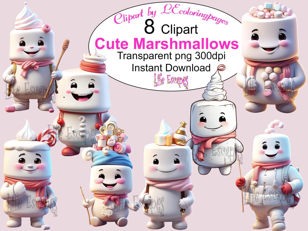 Cute Marshmallow Clipart Set, 8 Digital Clip Art, Commercial Use and ...