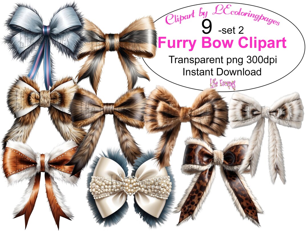 Animal Print Furry Bow Clipart Set, Exotic PNG Graphics (digital ...