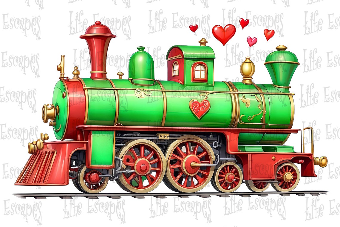 Valentine's Day Clipart, Green Train With Hearts, Commercial Use, PNG ...