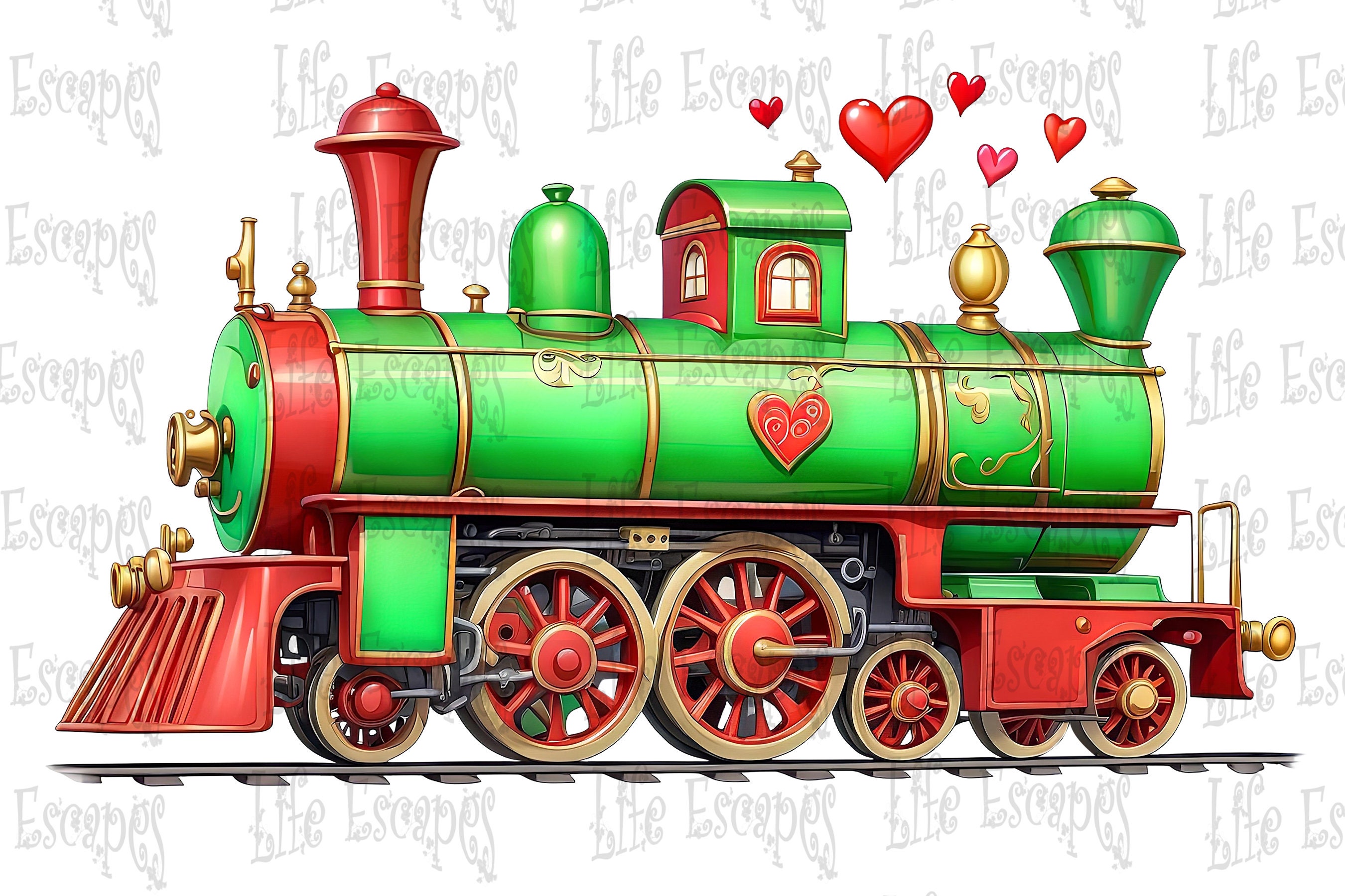 Valentine's Day Clipart, Green Train With Hearts, Commercial Use, PNG ...