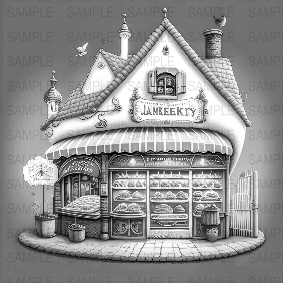 Printable Adult Coloring Page, 3D Whimsical Bakery - 8x8" Printable ...